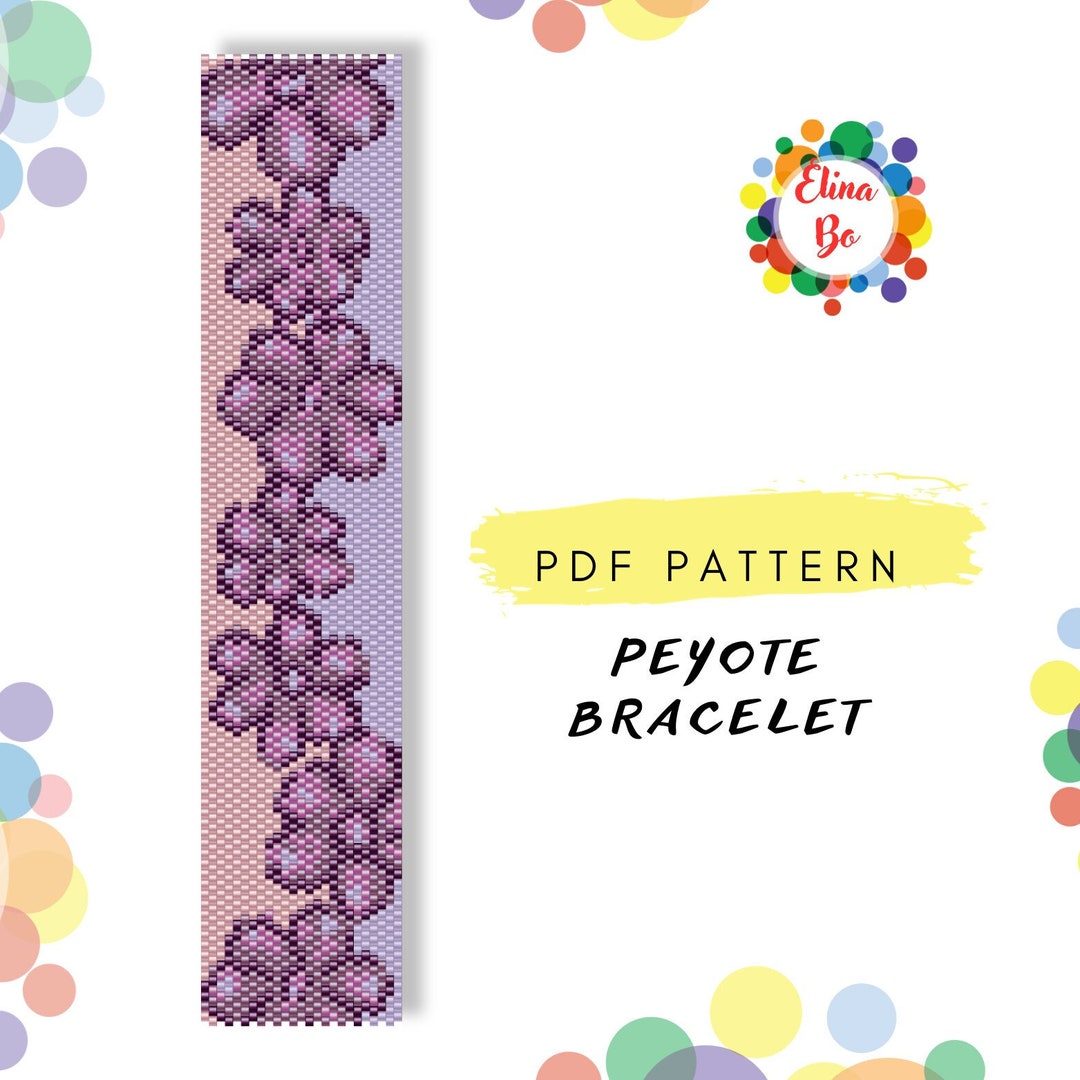 Drawing of Pink Flowers Peyote Beading Bracelet Pattern PDF, Peyote ...