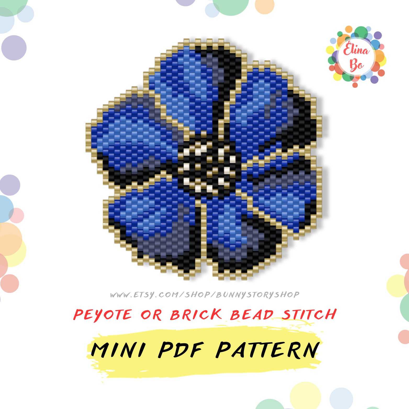 Blue Ranunculus Flower Bead Pattern for Earrings or Brooch Pin ...