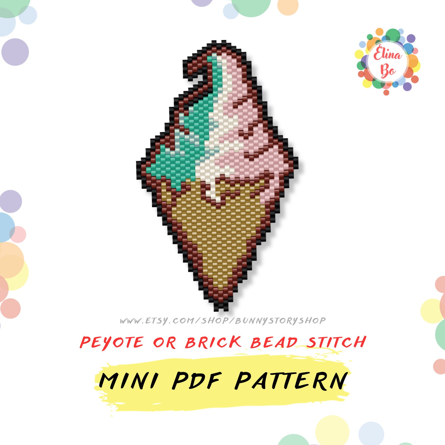 Ice Cream in a Cone Brick Bead Pattern for Earrings or Brooch - Etsy