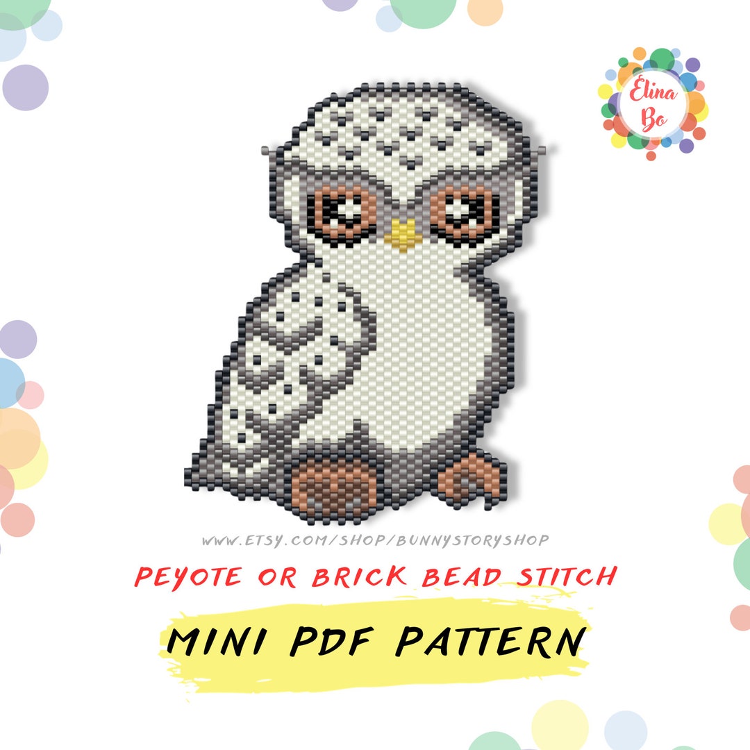 White Owl Bead Pattern for Earrings or Brooch Pin, Miyuki Seed Beads 11 ...
