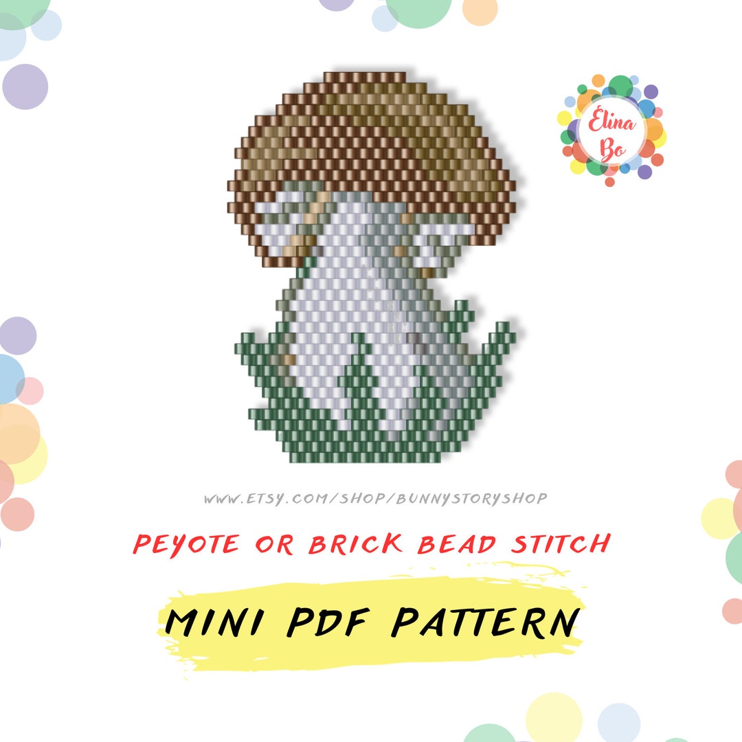 Amanita White Mushroom Peyote Bead Pattern for Earrings, Brooch Pin ...