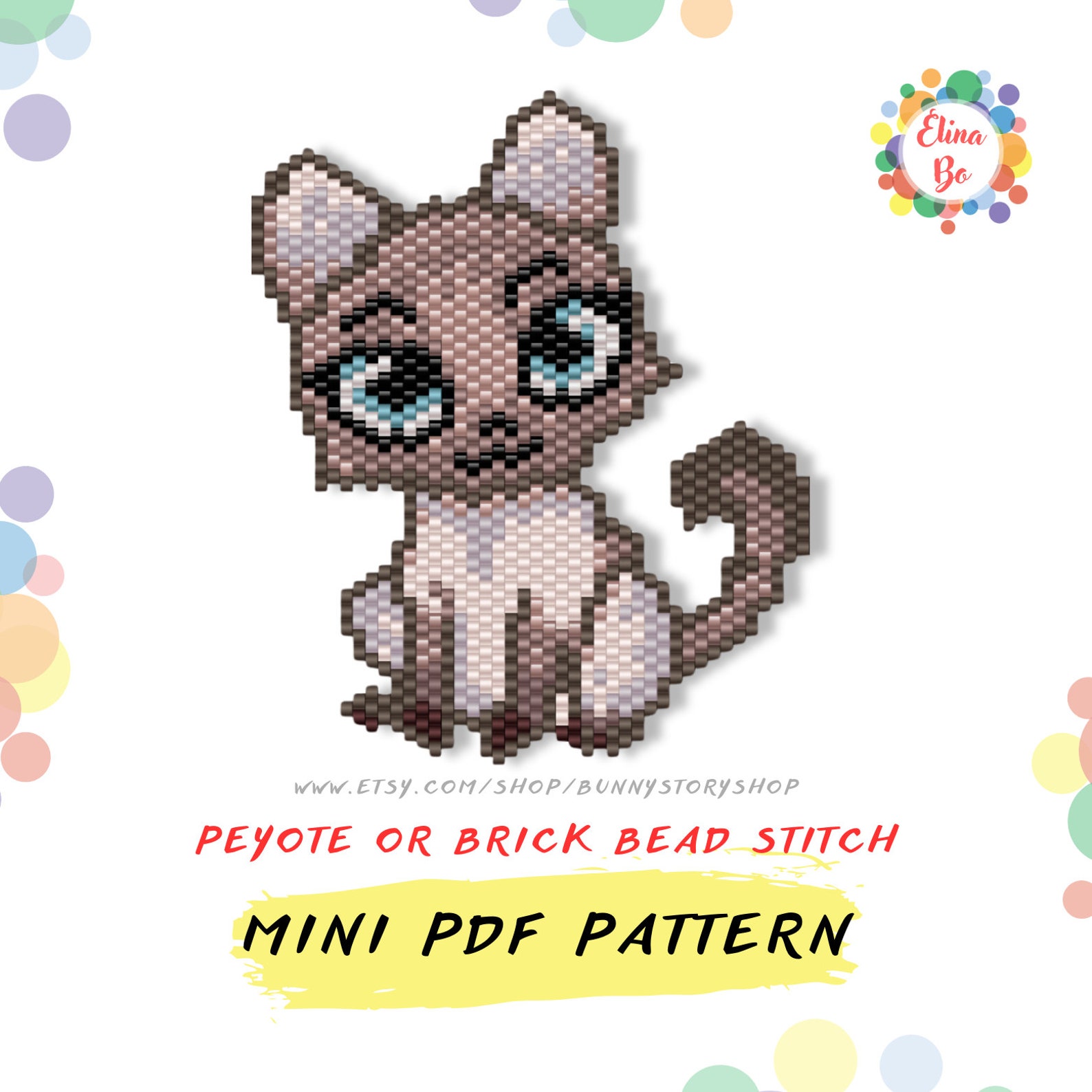 Brown Cat Bead Pattern for Earrings or Brooch Pin, Miyuki Seed Beads 11/0 PDF Instant Download ...