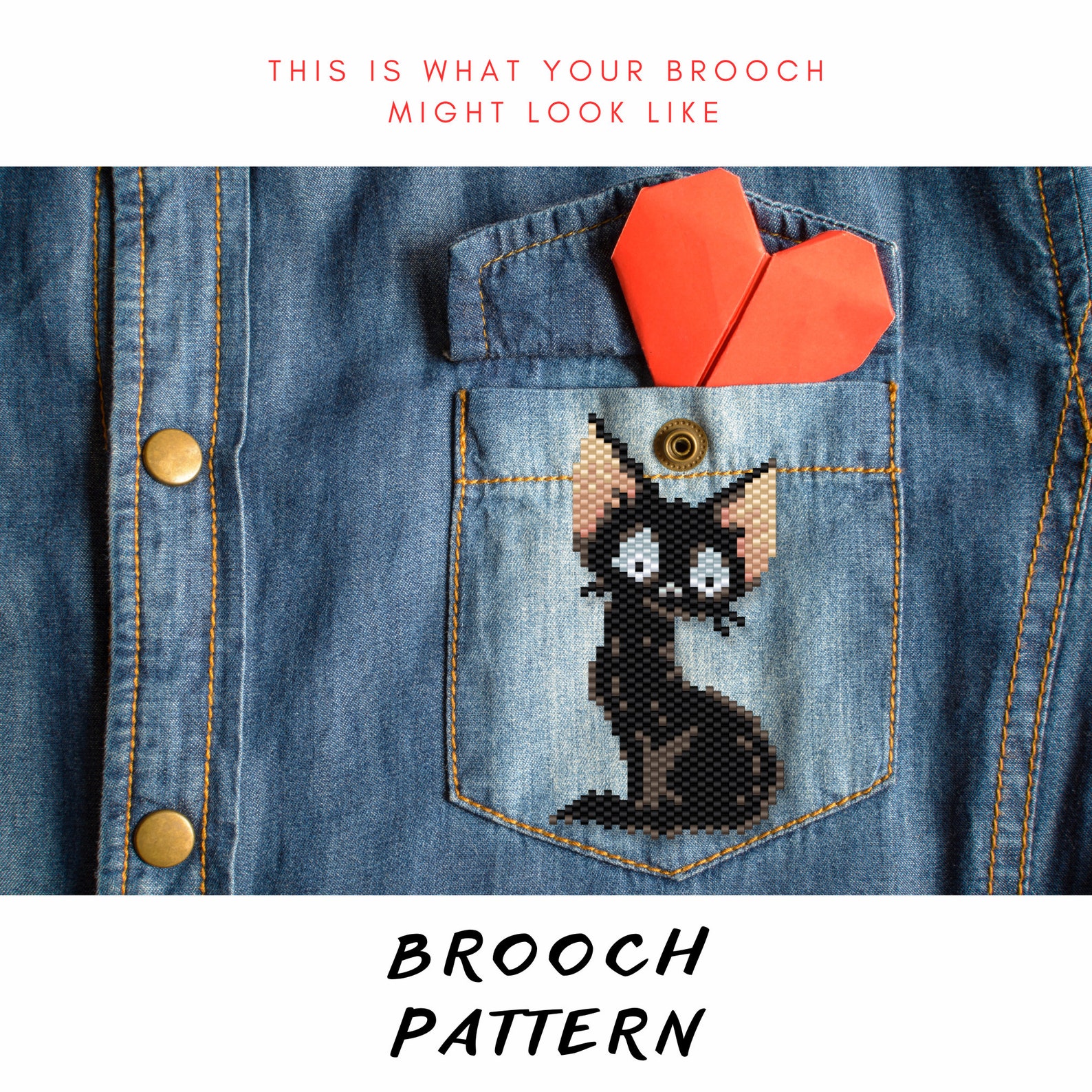 Black Cat Bead Pattern for Earrings or Brooch Pin, Miyuki Seed Beads 11 ...