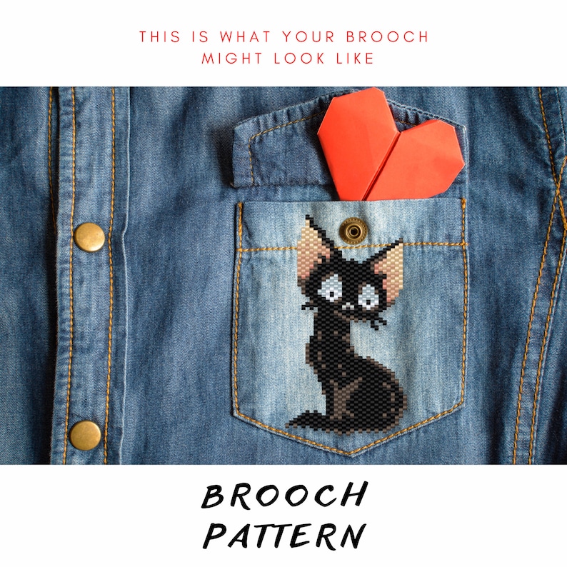 Black Cat Bead Pattern for Earrings or Brooch Pin, Miyuki Seed Beads 11 ...