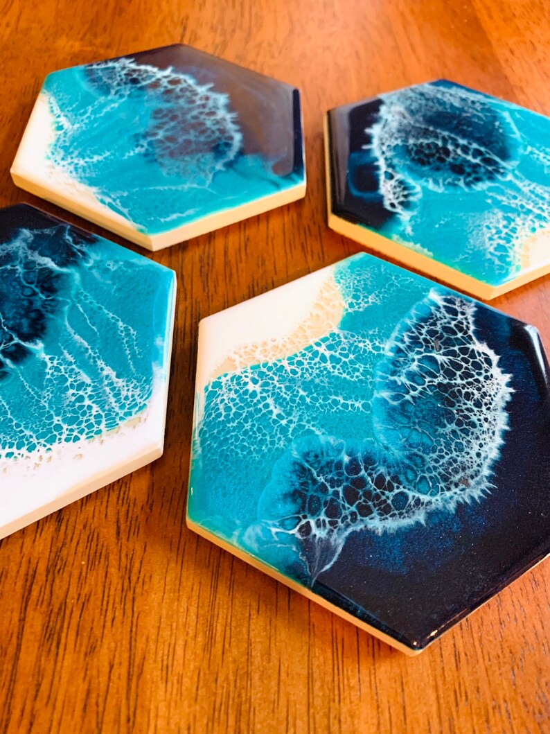 Ocean Wave Coasters hexagona Set of 4 | Etsy