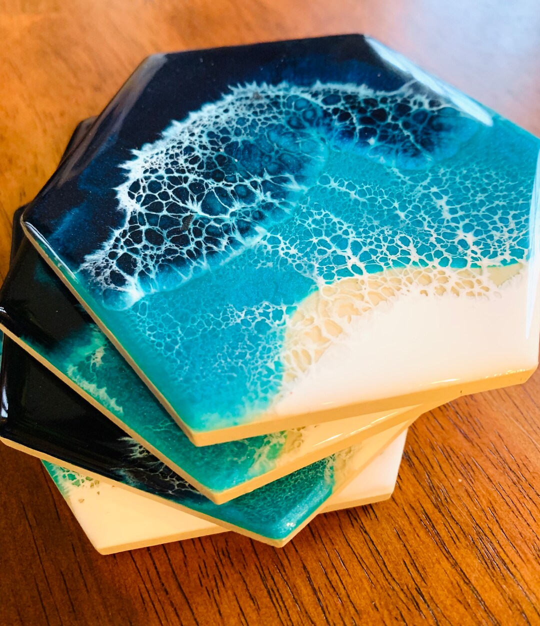 Ocean Wave Coasters hexagona Set of 4 Beach Home Decor - Etsy