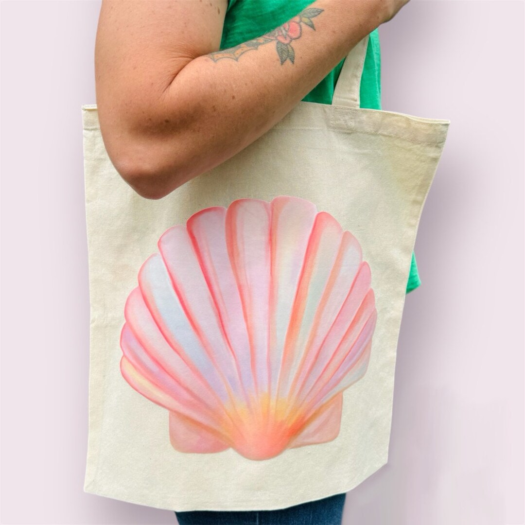 Seashell Tote Bag: Hand-illustrated Cotton Canvas Beach Bag - Etsy