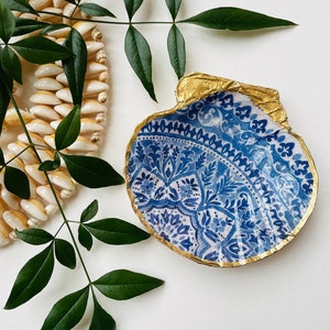 Blue Boho Scallop Shell Trinket Dish - Etsy