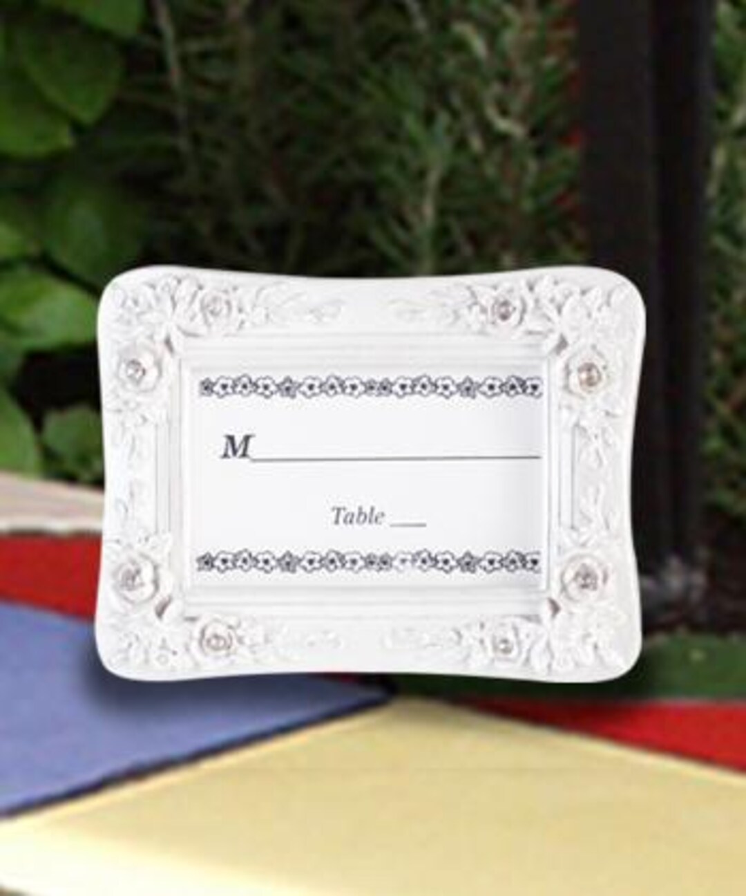 White Wedding Place Card / Photo Frame With Rhinestones - Etsy