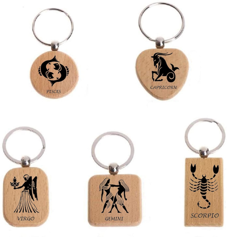 Personalised Engraved Wooden Zodiac Key Ring Key Chain - Etsy