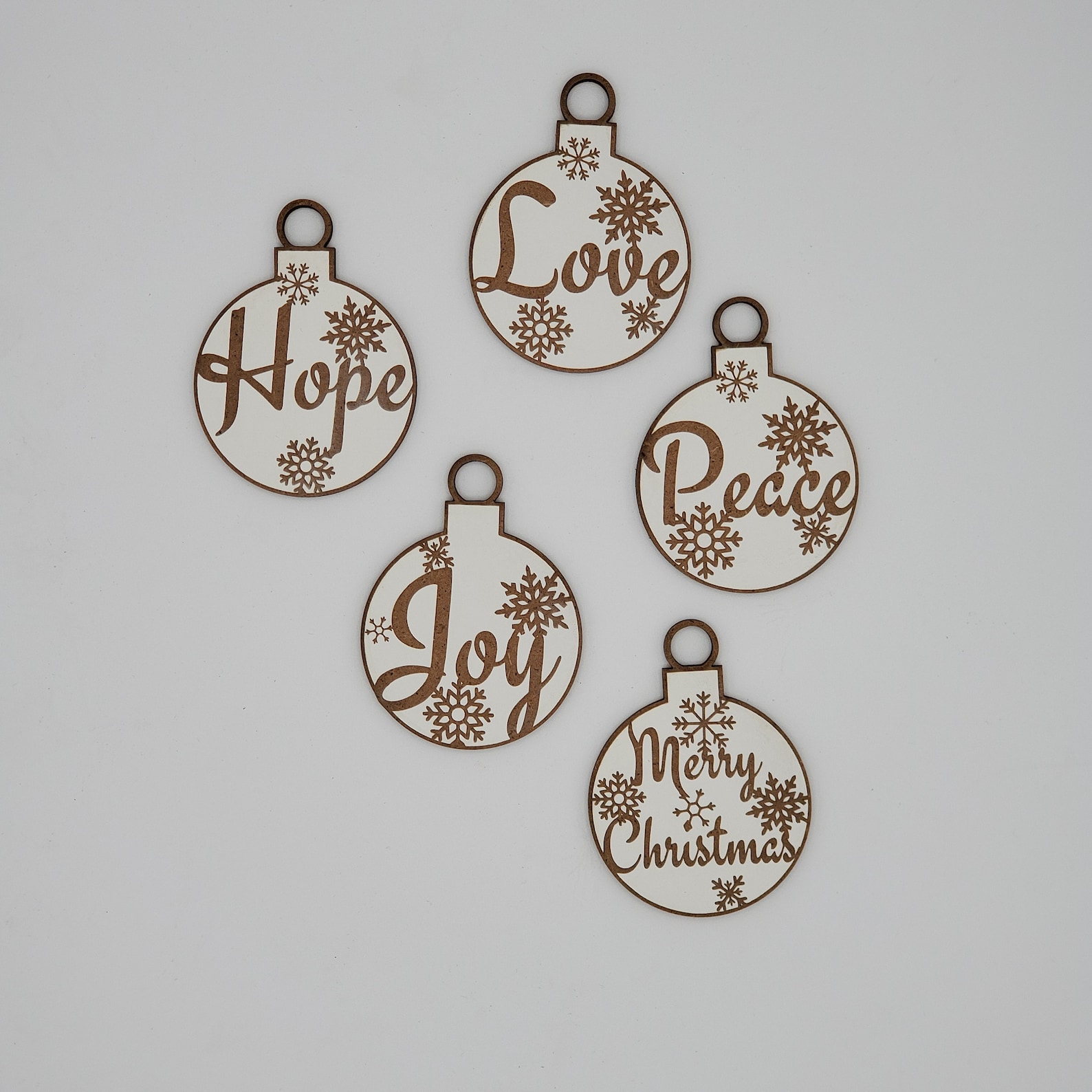 5 Piece Christmas Tree Ornaments of Hope, Love, Peace, Joy and Merry ...