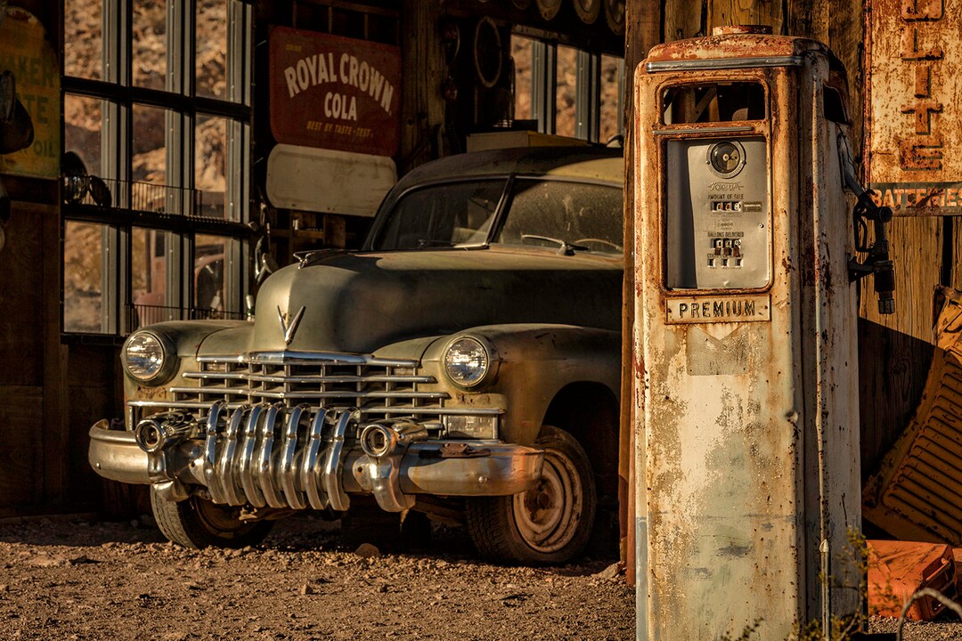 Vintage Car & Gas Station Print: Rusty Nevada Truck - Etsy