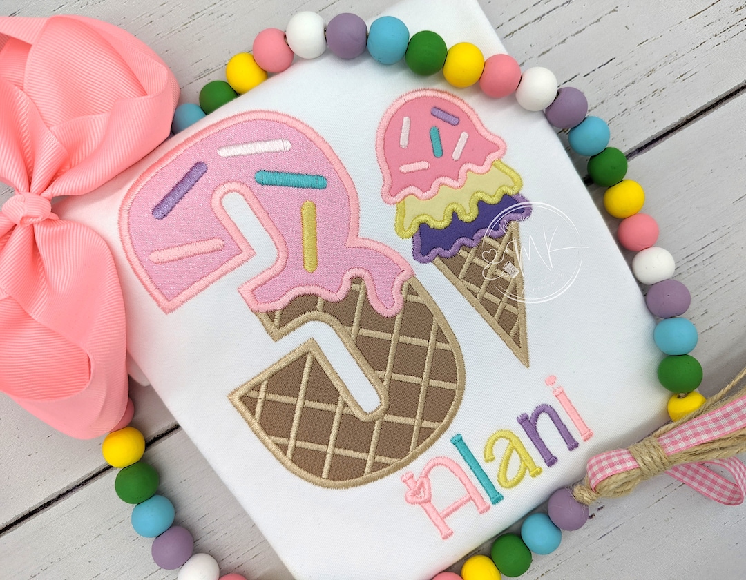 3rd Birthday Ice Cream Cone Shirt for Girls Boys, Kids Personalized ...