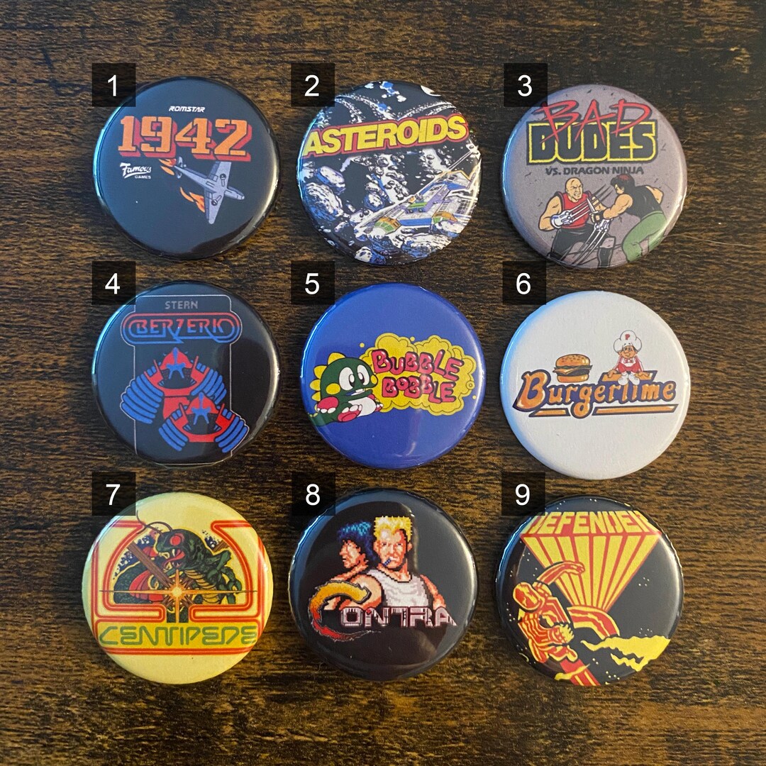 Classic 80's and 90's Arcade Video Games 1.25" Pins or Magnets - Choose ...