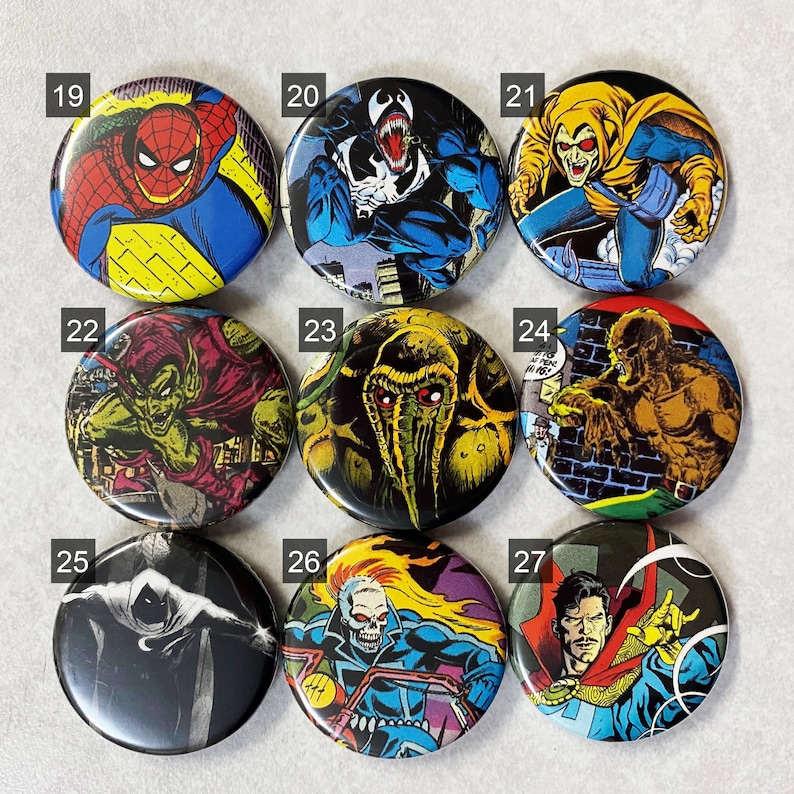 Marvel Comic Characters 1.25" Pins or Magnets - Choose From 52 ...