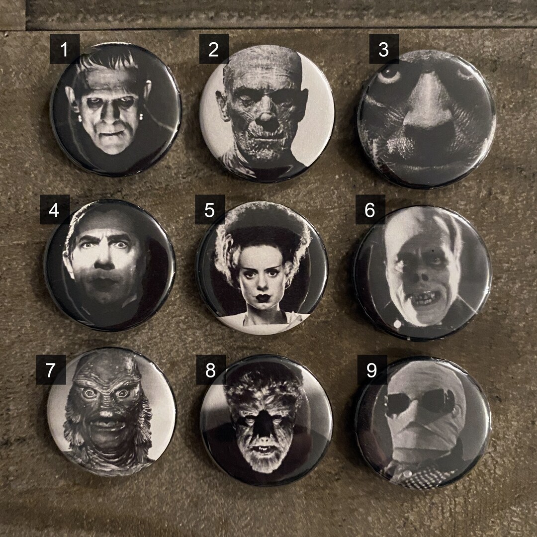 Classic B-movie Characters and Monsters 1.25" Pins or Magnets - Choose ...