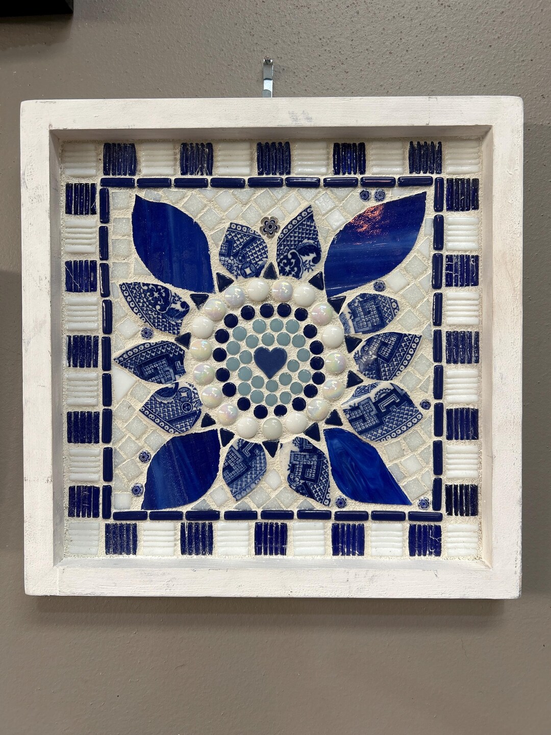 Japanese Mosaic Abstract Flower Country Cottage Blue Mosaic Vintage ...
