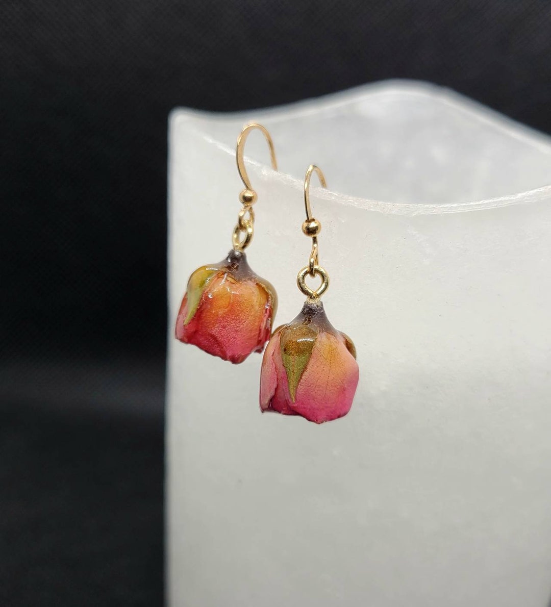 Everything's Coming up Roses - Dried Rose Earrings, Pink Roses in Resin ...
