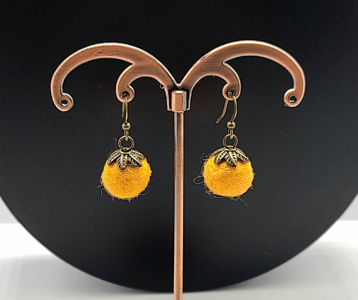 A Taste of Honey Yellow Felt Ball Earrings, Amber Felt Earrings, Cute ...