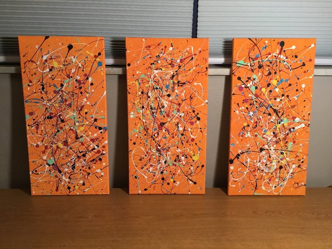 Jackson Pollock Style Paintings (3) Paintings, Each 10" X 20" Canvas ...