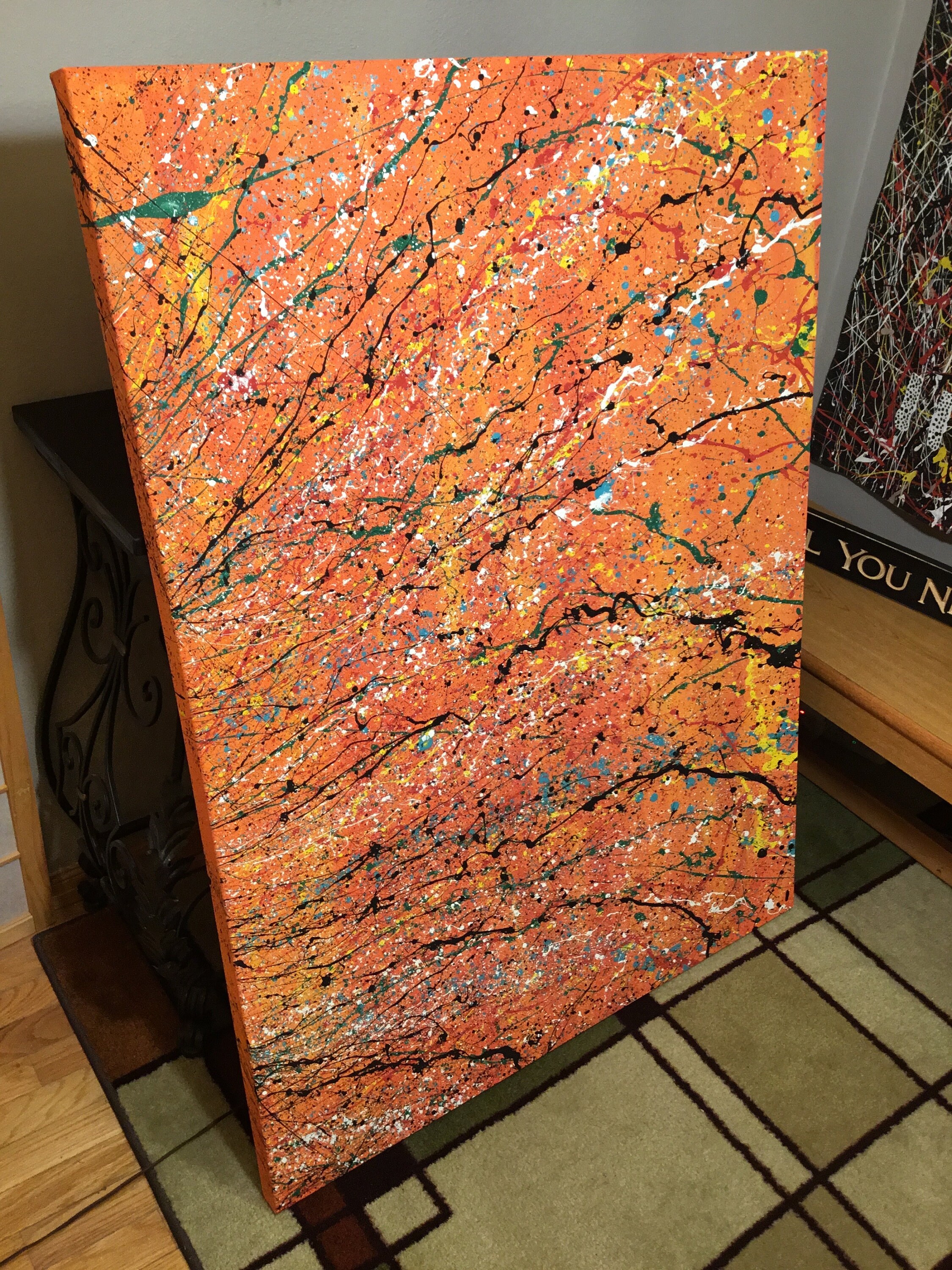 Jackson Pollock Style Canvas Painting, 36 X 48 X 1 1/2, No. 135, Signed ...