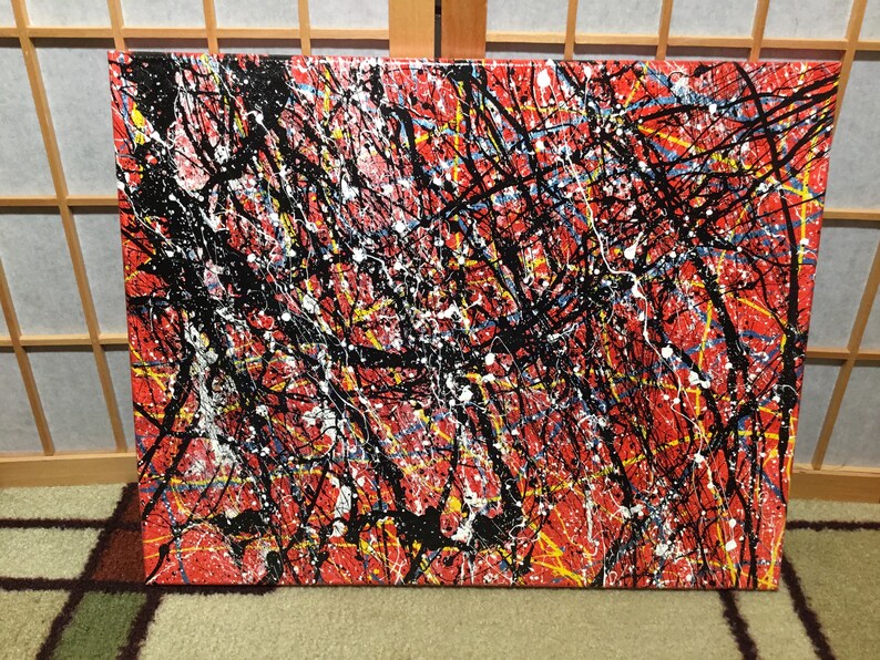 Jackson Pollock Style Painting 16" X 20”, No. 242. Signed by Artist ...