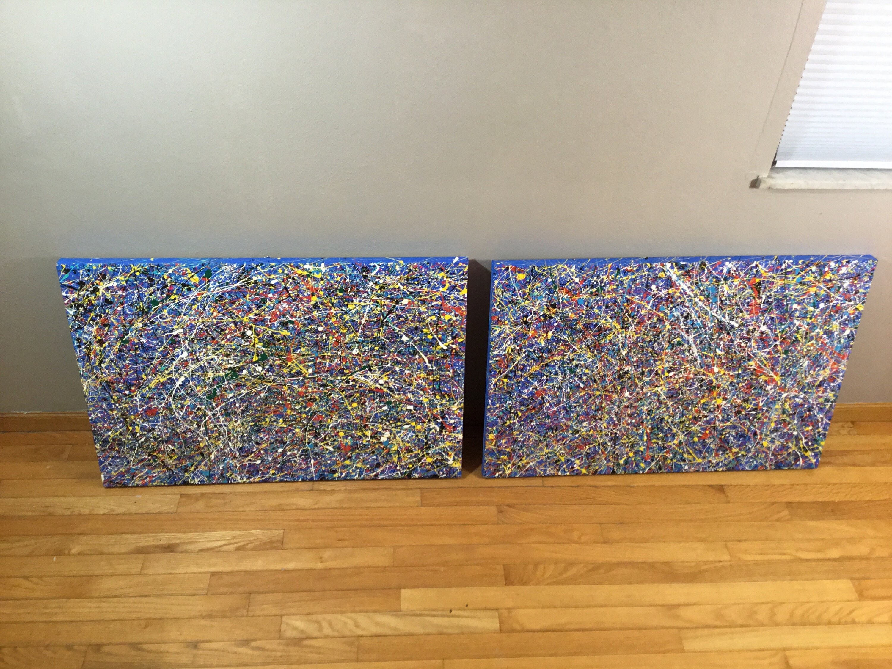 Jackson Pollock Style Paintings, (2) Paintings, Each is a 24" X 36 ...