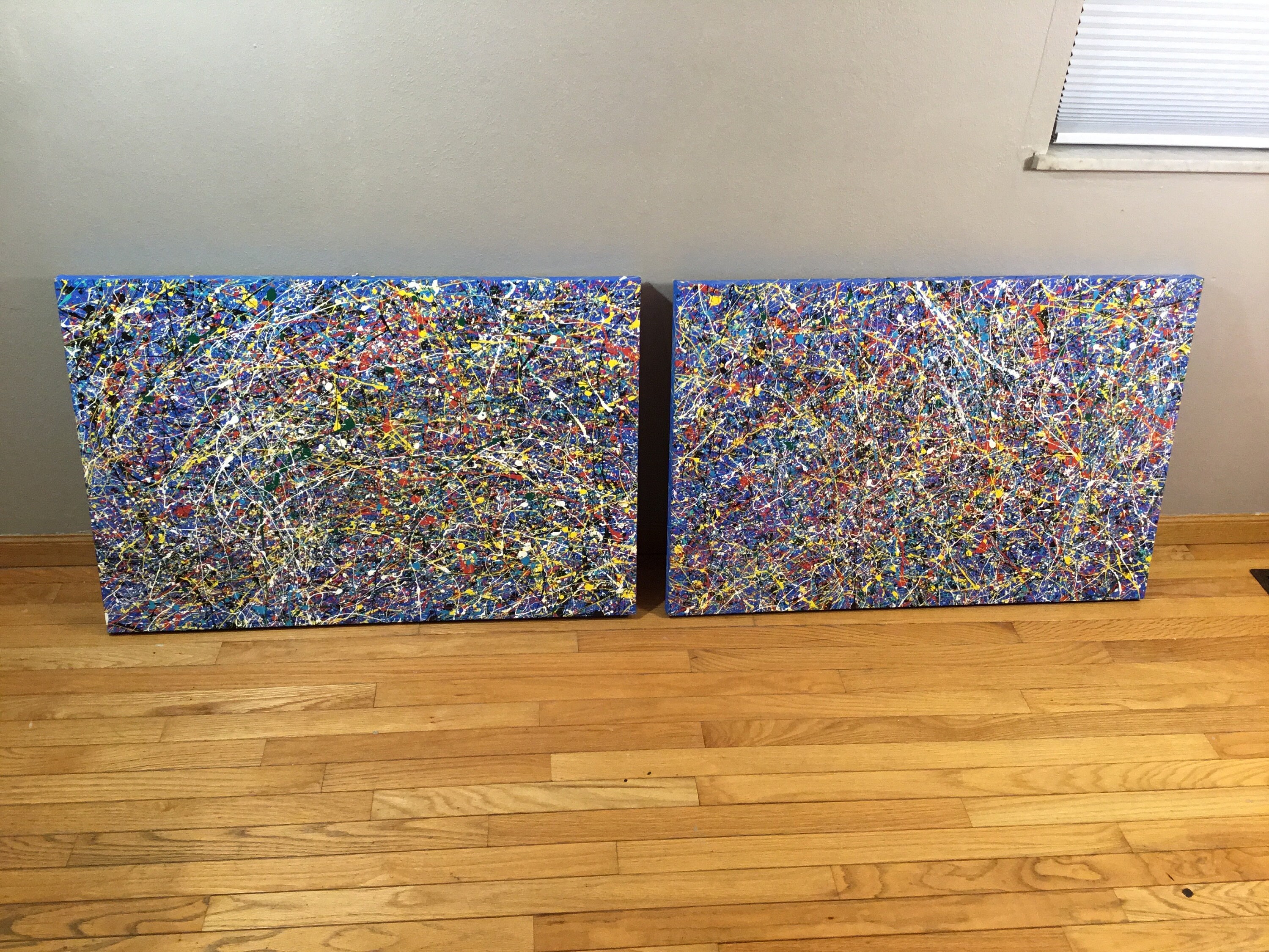 Jackson Pollock Style Paintings, (2) Paintings, Each is a 24" X 36 ...