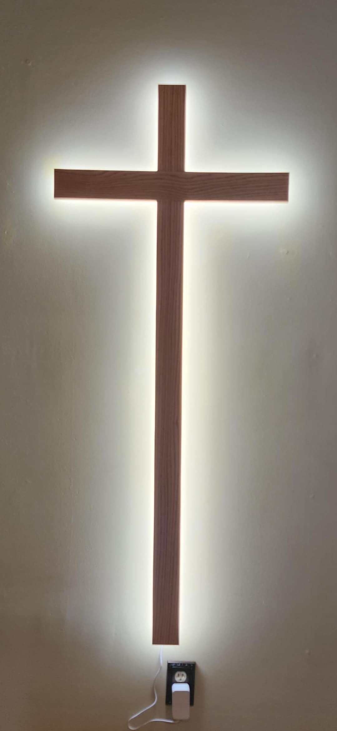 5' Tall Back-lit Red Oak Wood Cross Easter Christian Cross 110V Plug-in ...