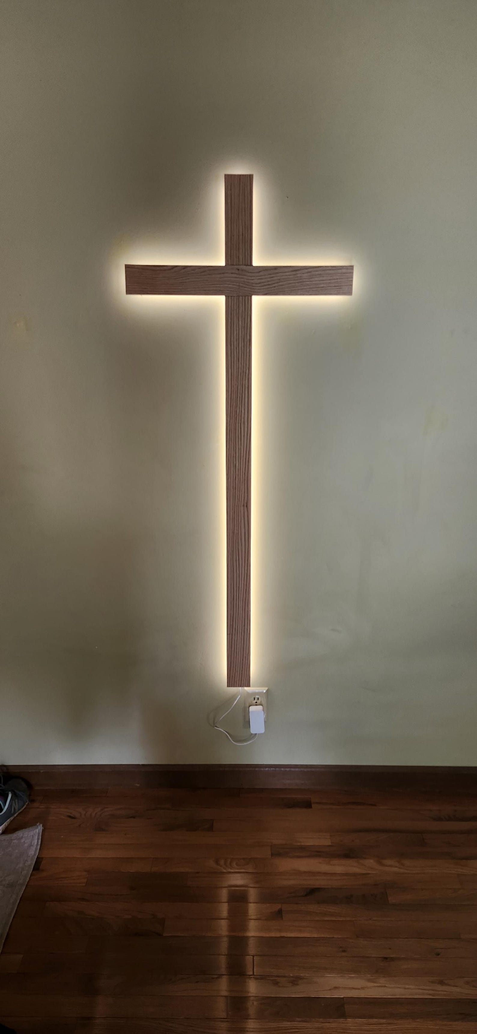 5' Tall Back-lit Red Oak Wood Cross Easter Christian Cross 110V Plug-in ...