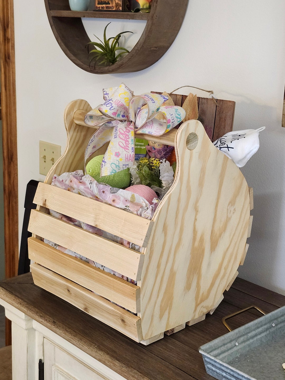 Wood Easter Basket With Handle Wood Flower Basket Rustic Wedding ...