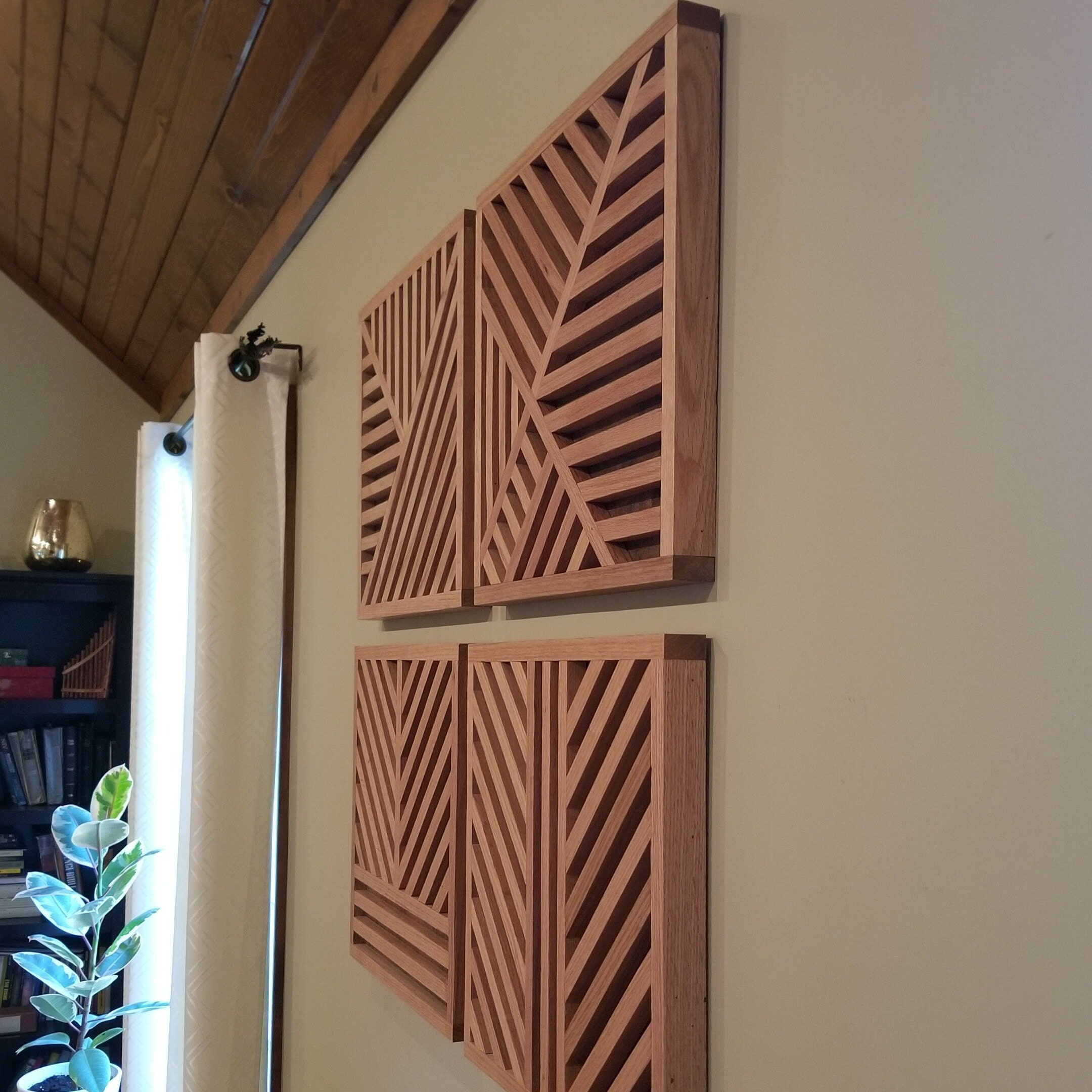Geometric Solid Red Oak Wood Wall Art Geometric Wall Art Solid Wood ...