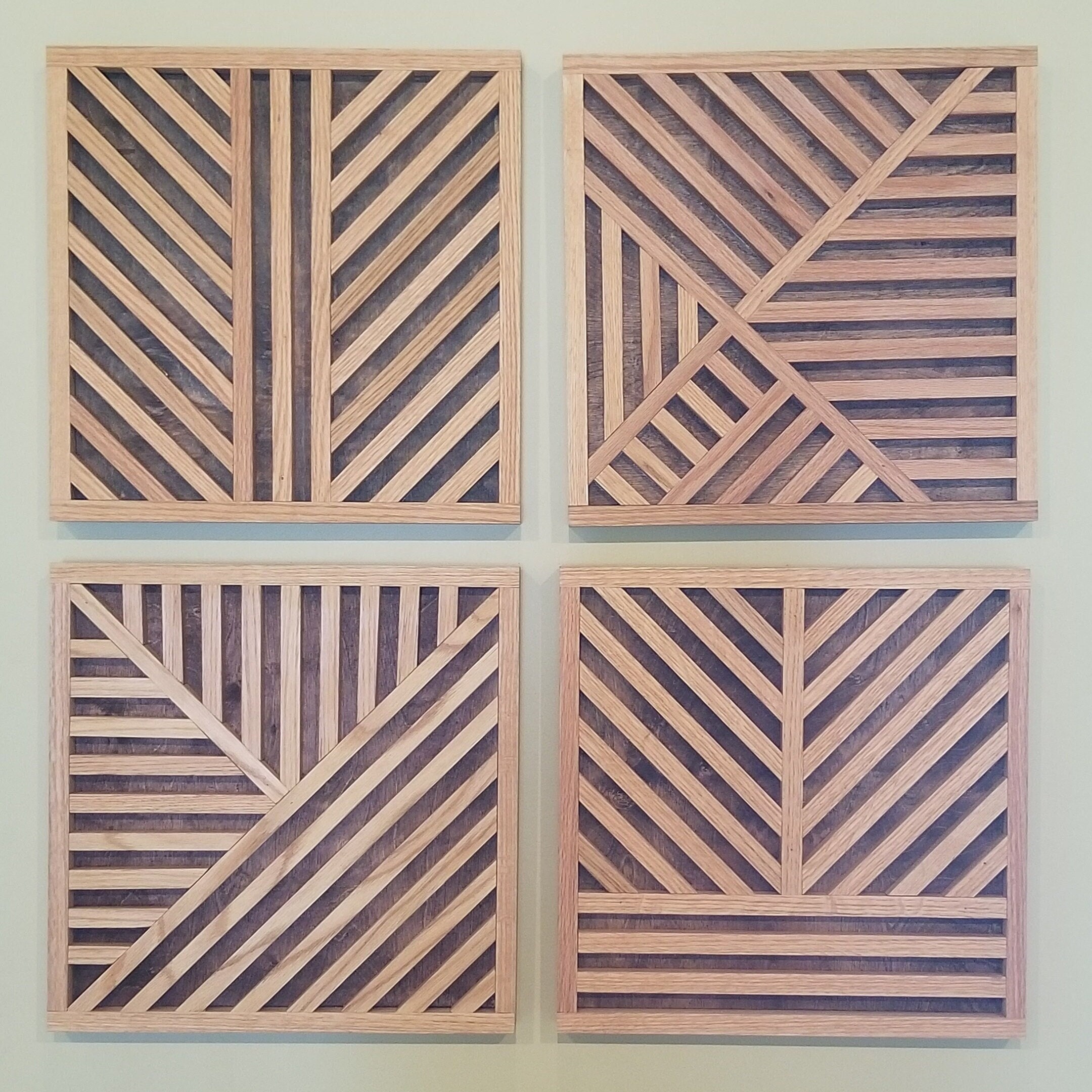 Geometric Solid Red Oak Wood Wall Art Geometric Wall Art Solid Wood ...