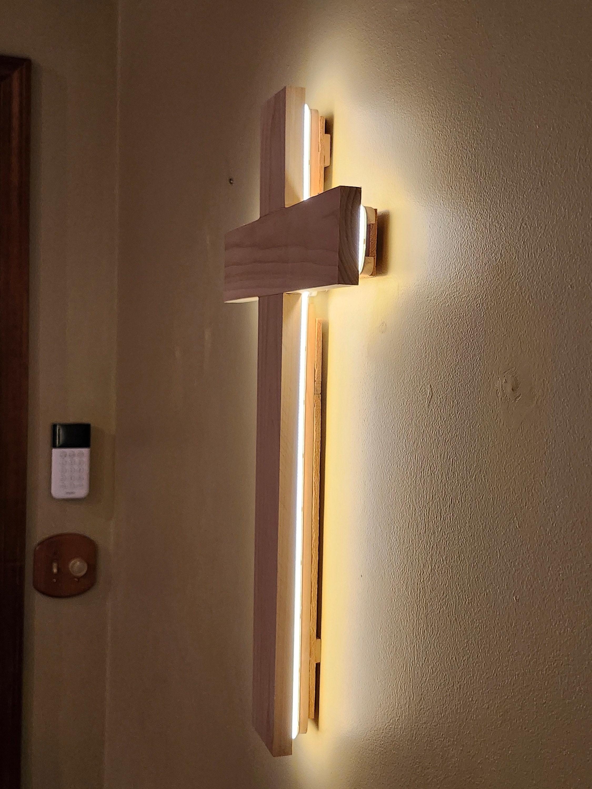 2' Tall Lighted Decor Christian Wood Cross Backlighted Battery Operated ...