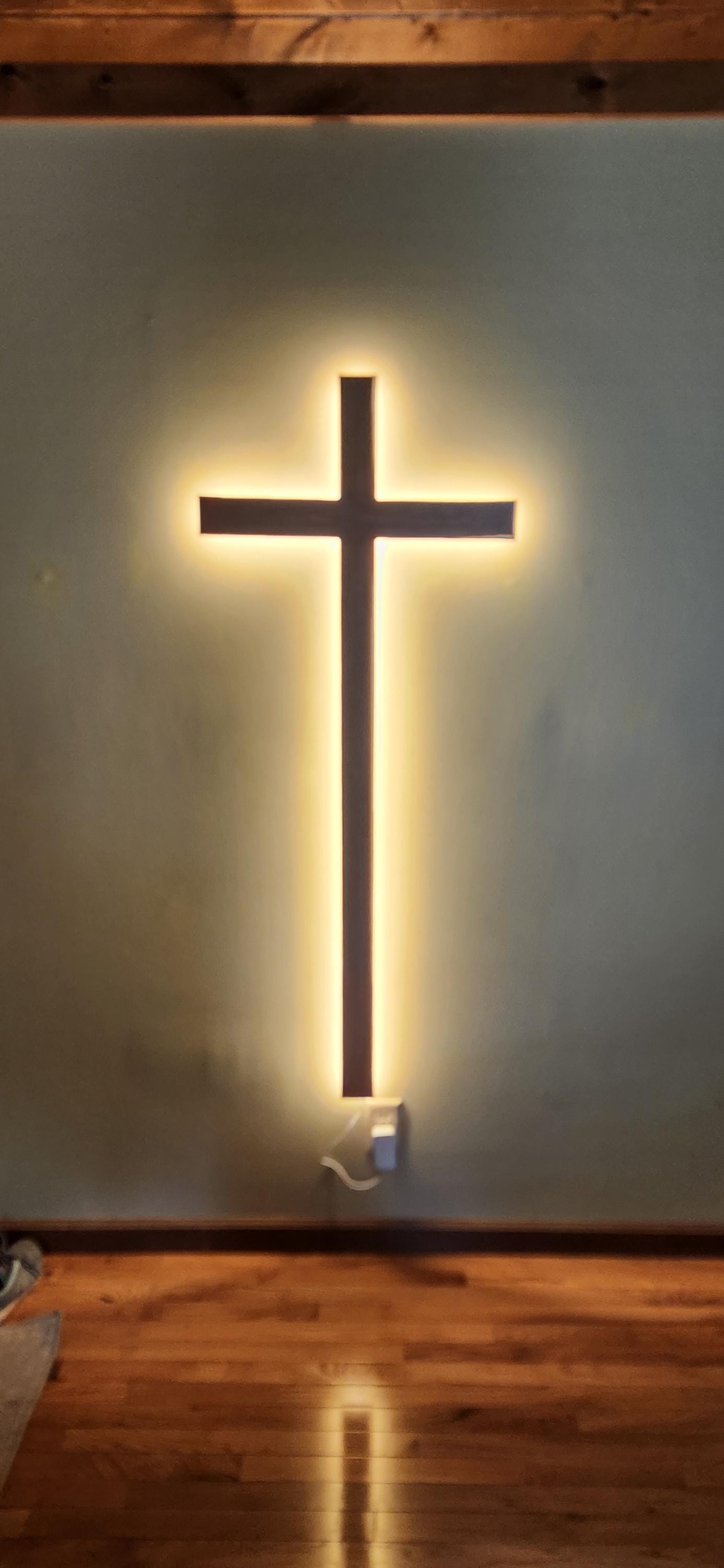 5' Tall Back-lit Red Oak Wood Cross Easter Christian Cross 110V Plug-in ...