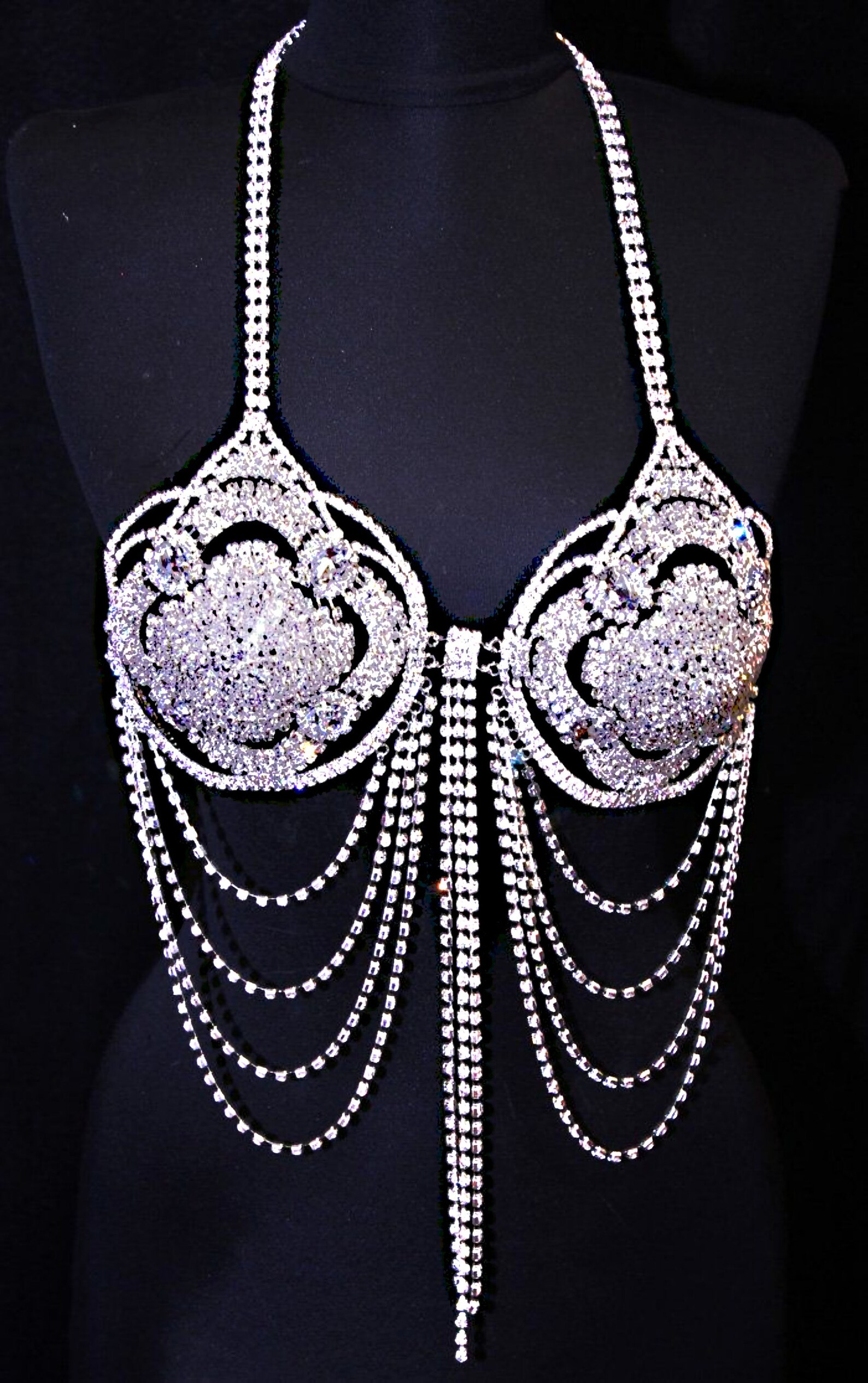 Sex Crystal Bling Bling Rhinestone Lingerie Bra With Fringe Etsy