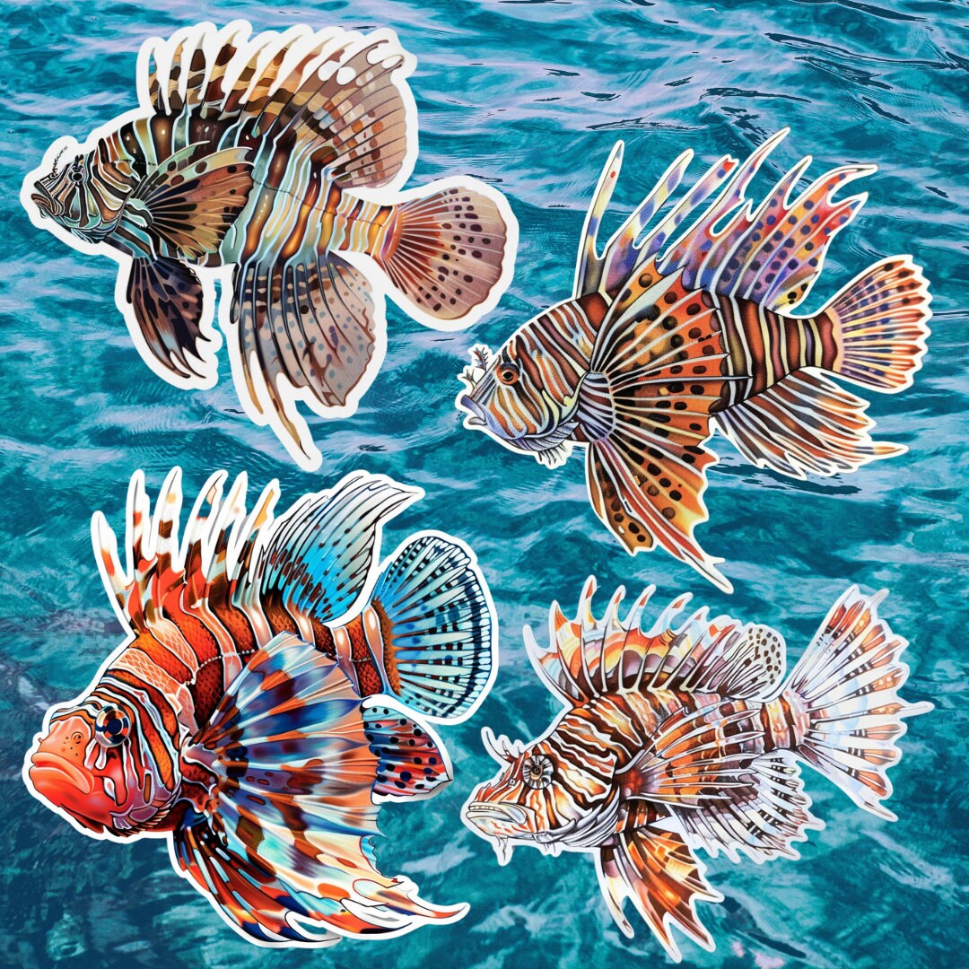 Lion Fish Vinyl Sticker Set Lion Fish Sticker Set Ocean Stickers - Etsy