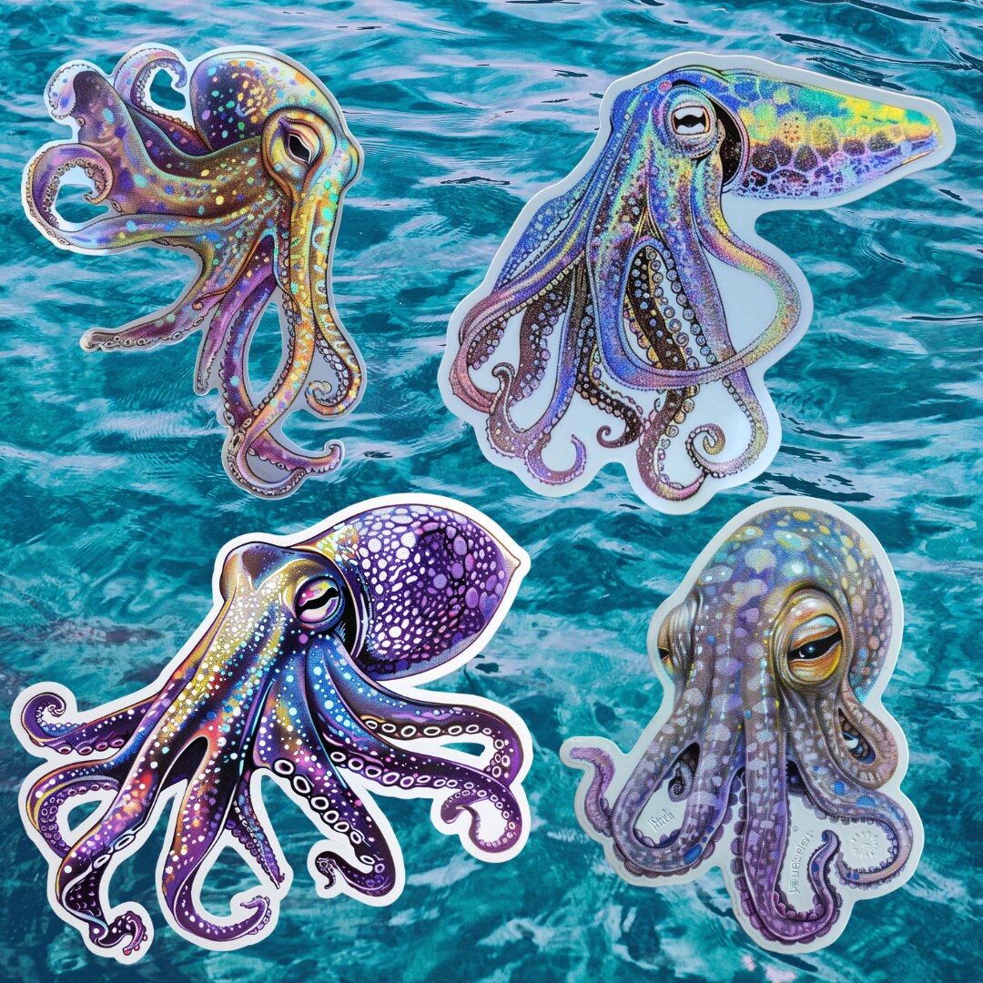 Squid Sticker Set Vinyl | Sticker Set Squid Sticker Set | Ocean ...