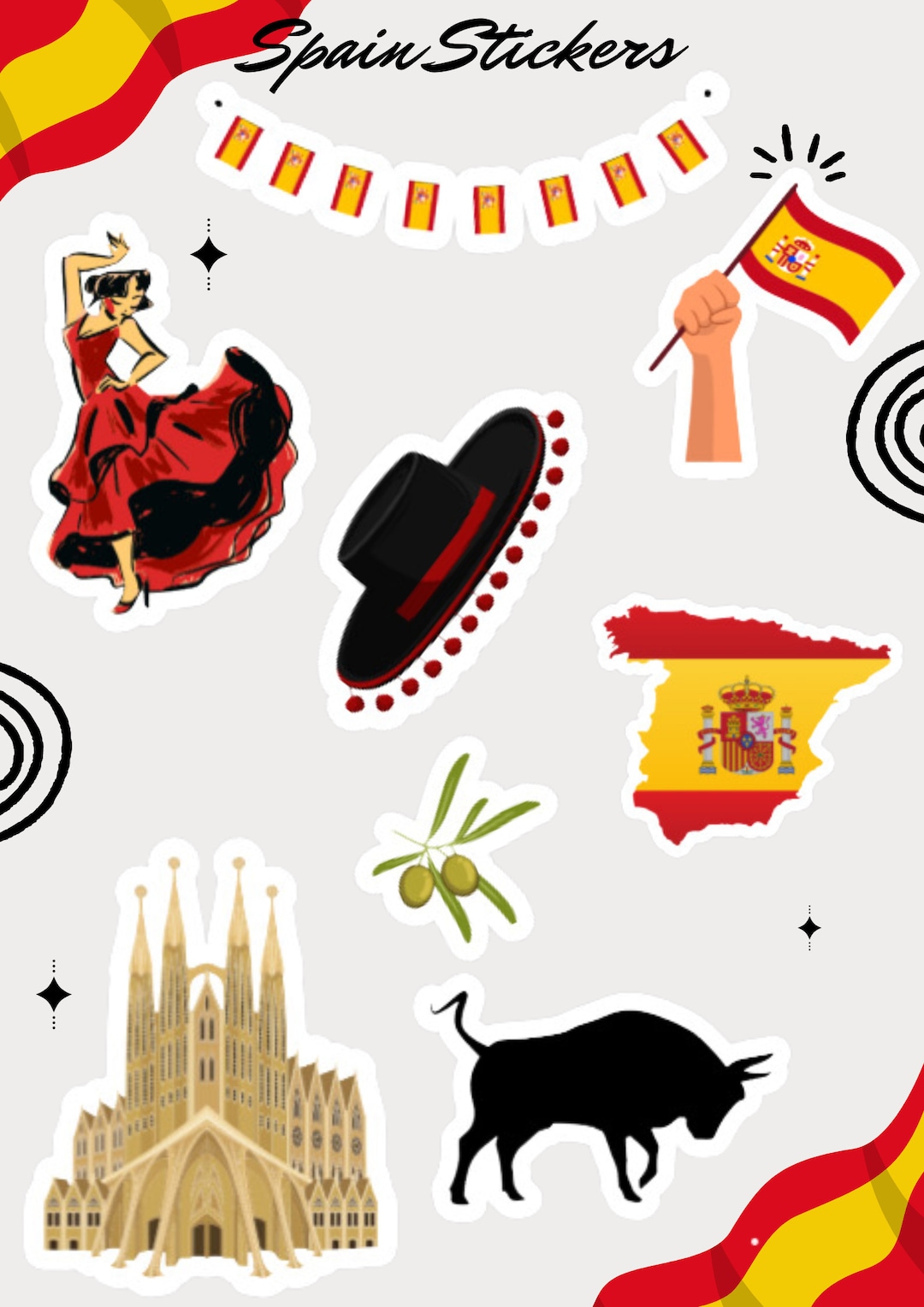Spain Sticker Sheet |spain Stickers | Spain Decor - Etsy
