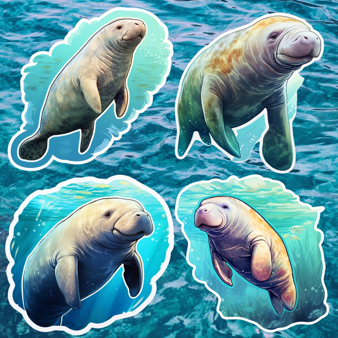 Manatee Vinyl Sticker Set Manatee Fish Sticker Set Ocean Stickers - Etsy