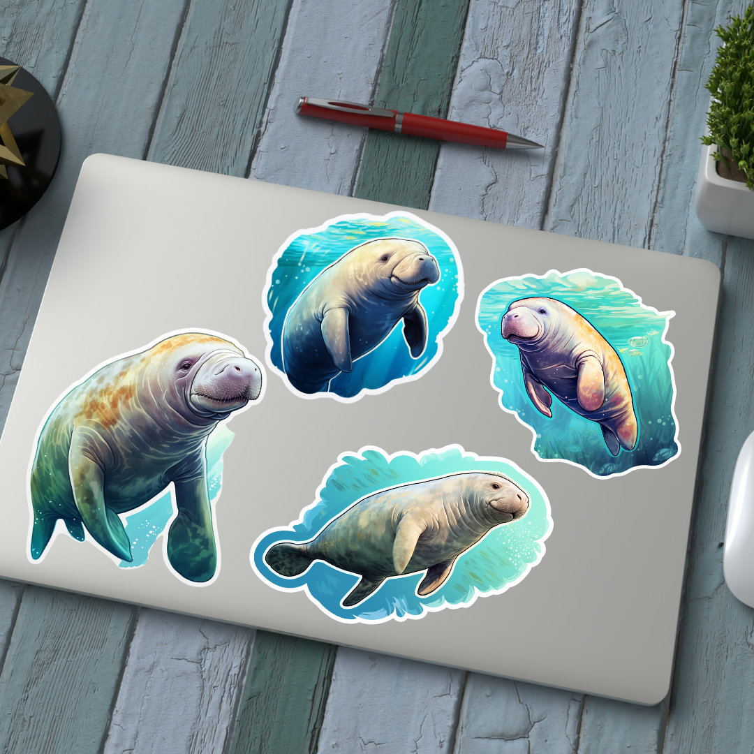 Manatee Vinyl Sticker Set Manatee Fish Sticker Set Ocean Stickers - Etsy
