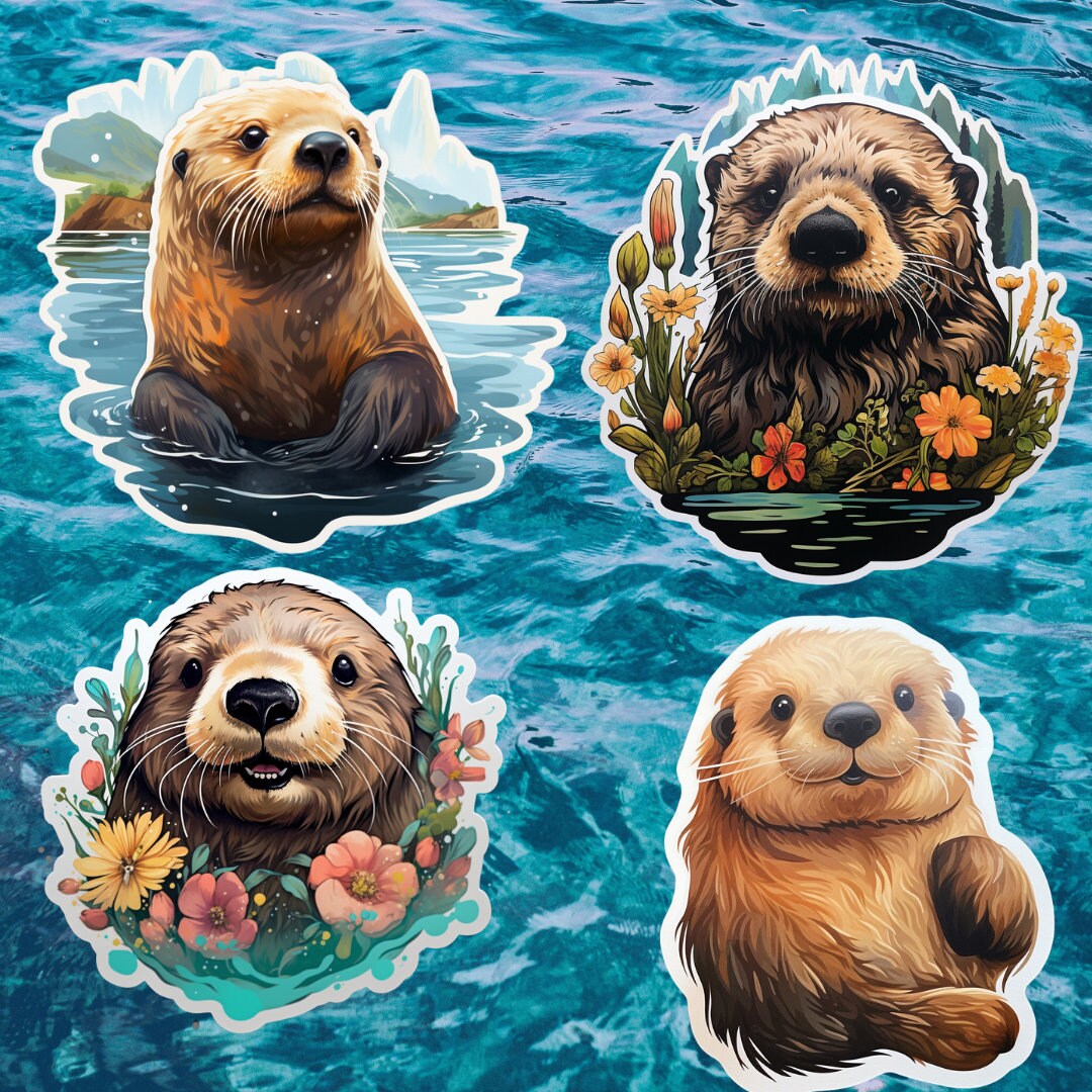 Sea Otter Vinyl Sticker Set | Sea Otter Sticker Set | Ocean Stickers - Etsy
