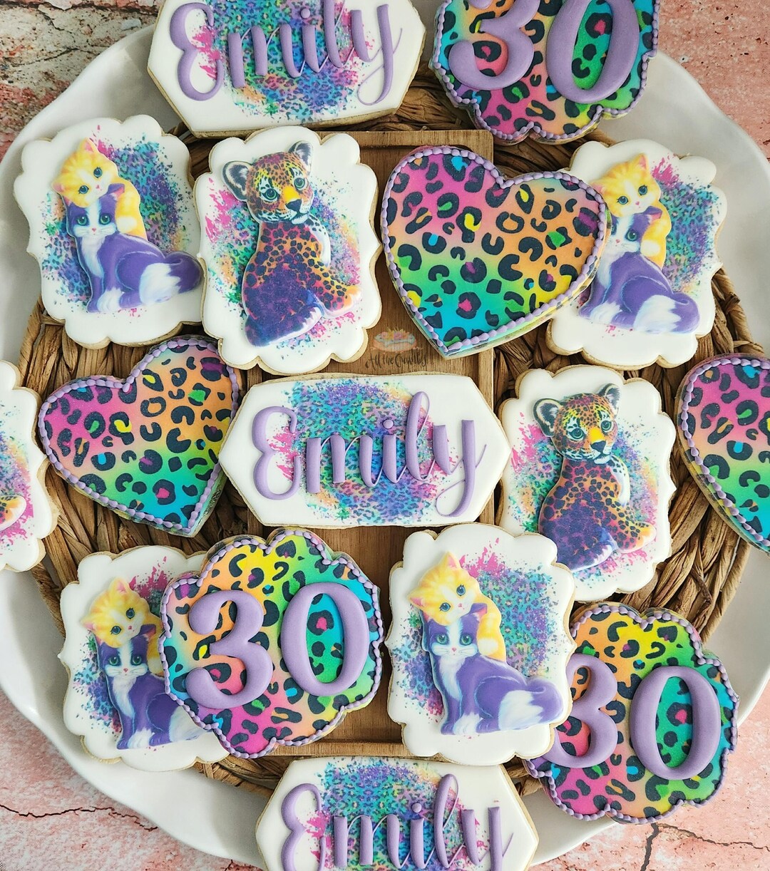 90s Theme Colorful Cat Leopard Rainbow Birthday Cookies - Etsy