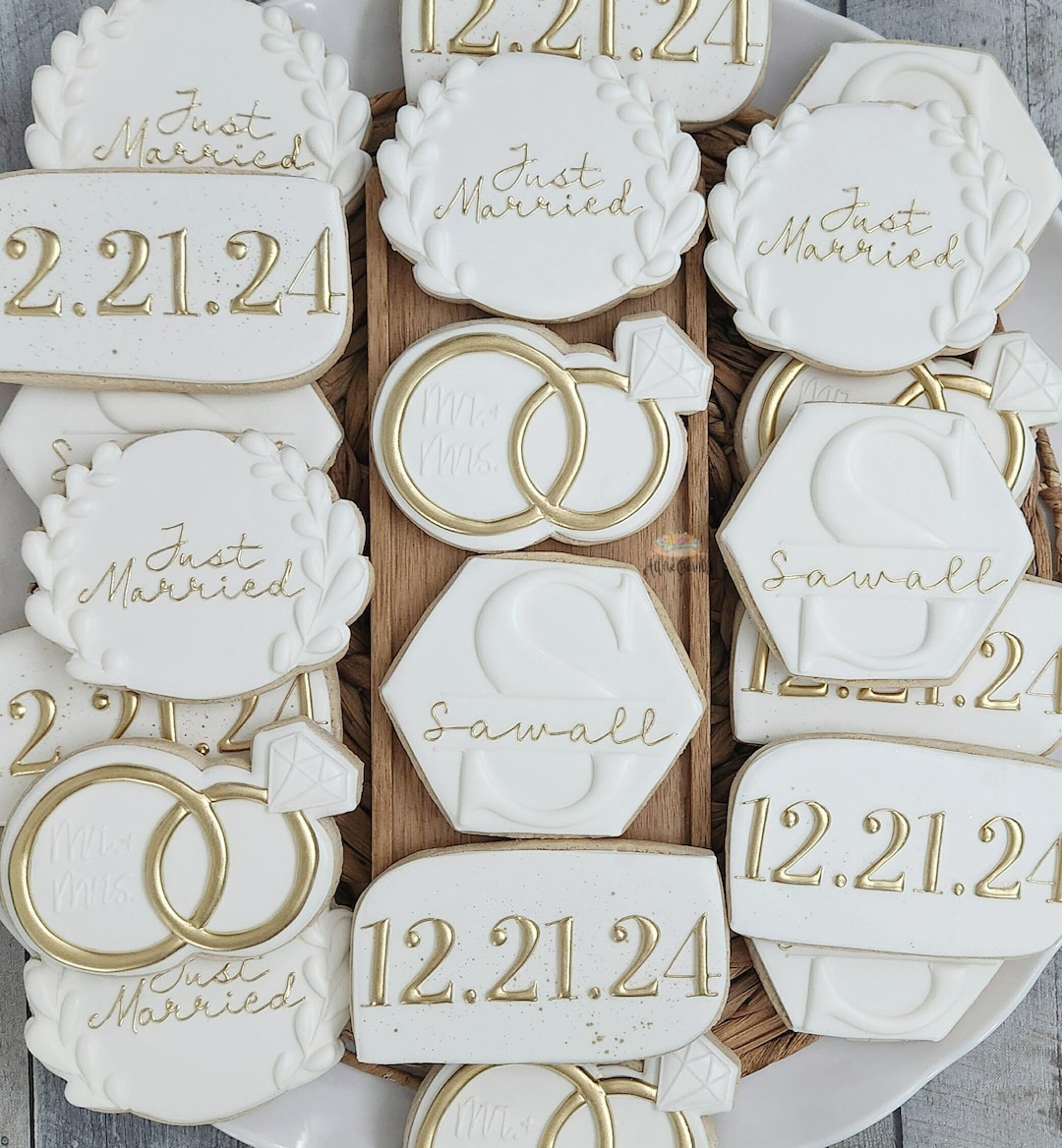 White and Gold Wedding Bridal Cookies - Etsy