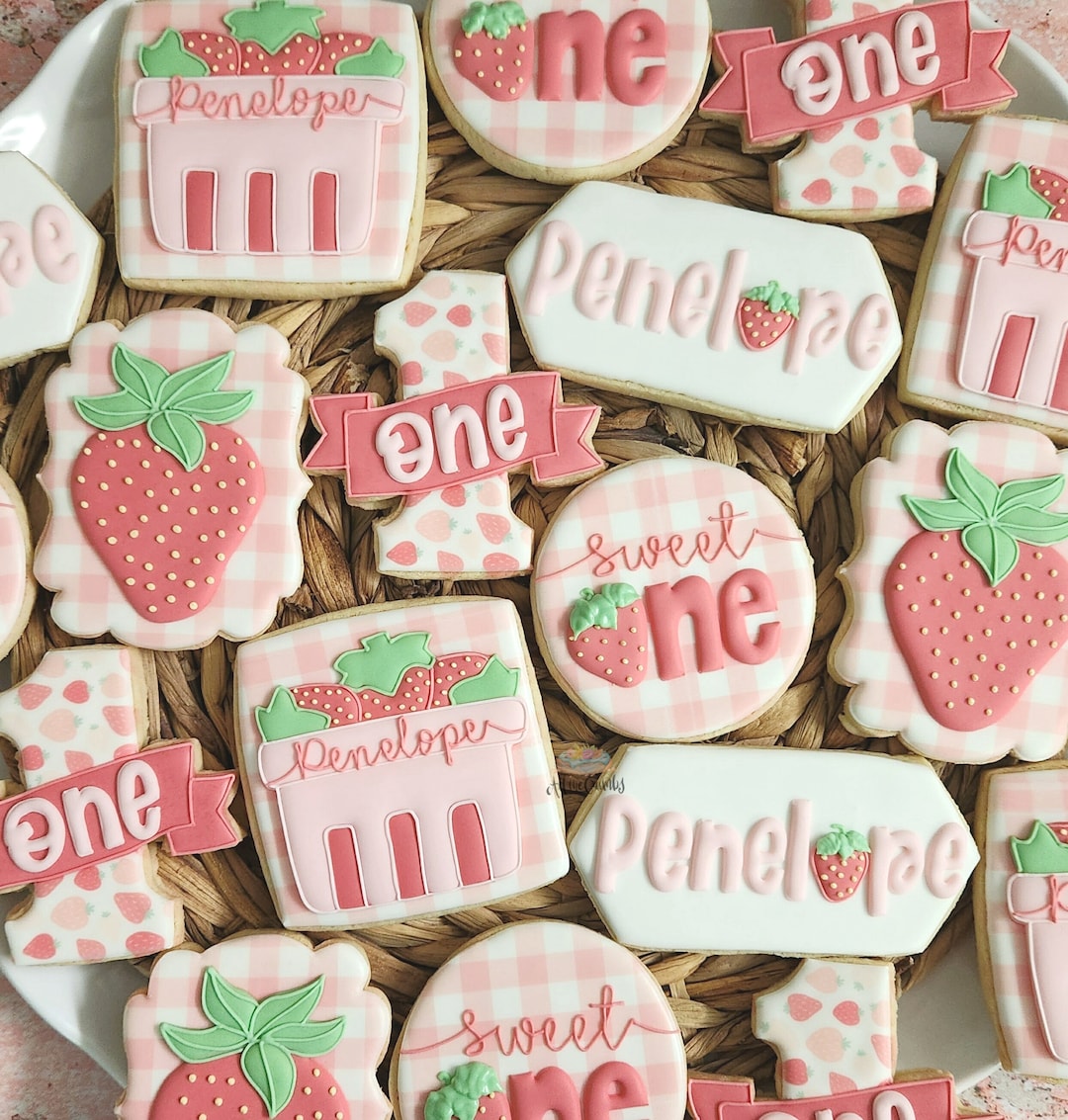 Sweet One Berry First Strawberry Birthday Cookies - Etsy