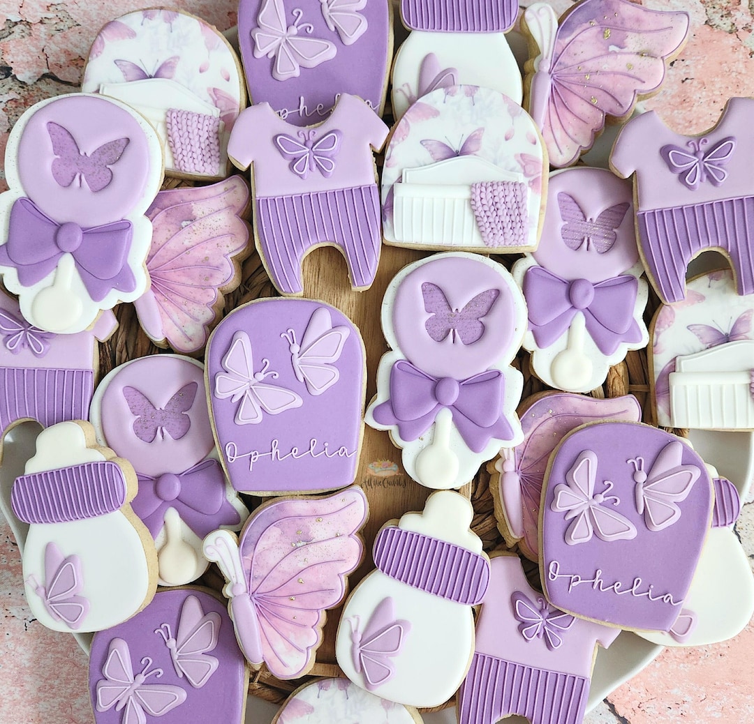 Purple Butterfly Baby Shower Cookies - Etsy