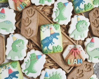 Three Rex Cookies, Dinosaur Birthday Cookies, Boy Birthday Theme, Girl ...