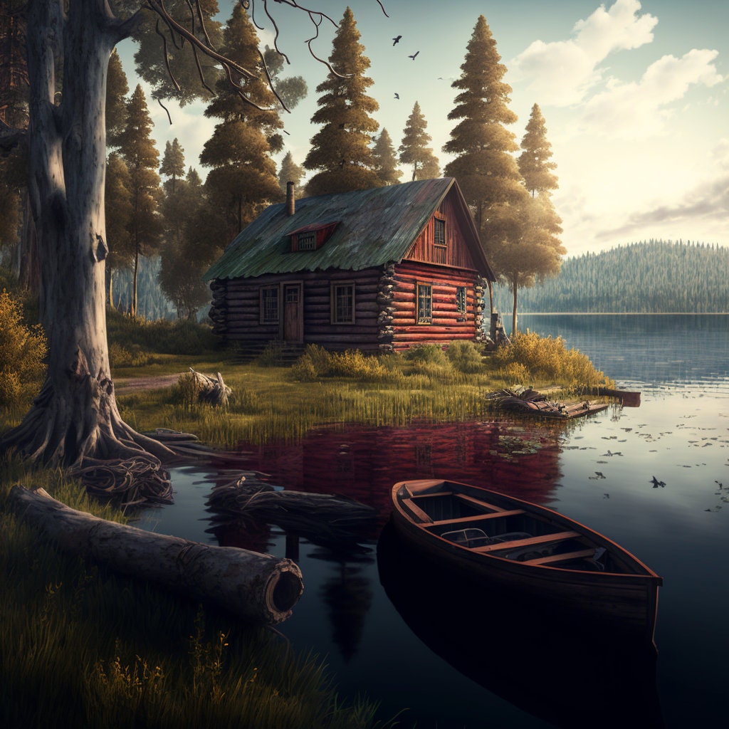 Digital Art Log Cabin “cabin Dreams”,printable Artwork,instant Download ...