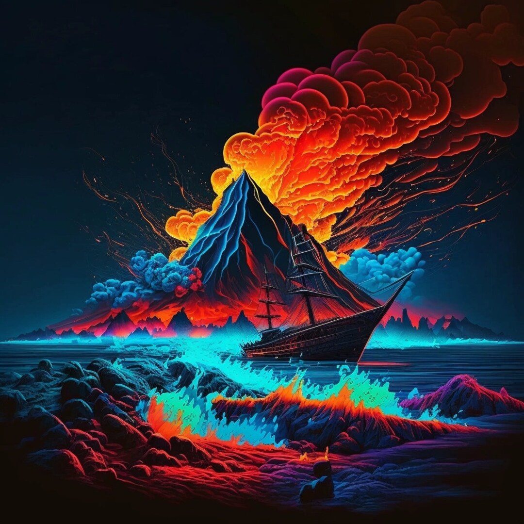 Volcano Next to the Sea,digital Image,printable Artwork,instant ...