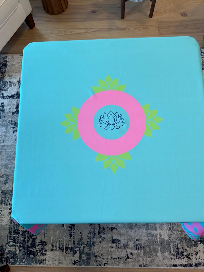 Mahjong or Rummikub Tablecloth. Aqua and Pink Square Tablecloth ...